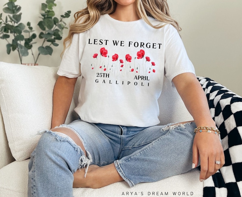 ANZAC Day Poppy Remembrance T-shirt, ANZAC Shirt, Poppy Flower Anzac ...