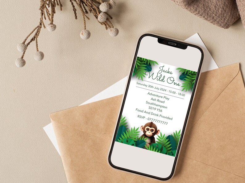 Wild One Cheeky Monkey Invitation Jungle Themed Party Invitation ...