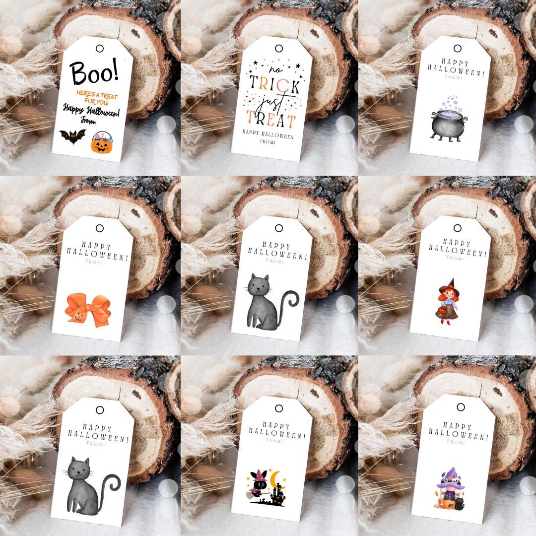 Editable Halloween Gift Tags, No Trick Just Treat, Canva (digital ...