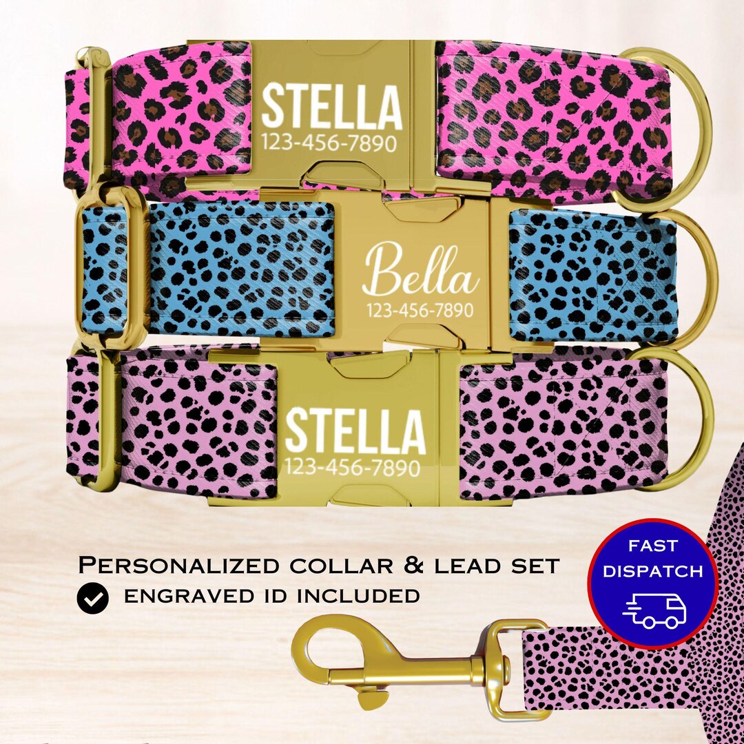 Cheetah Dog Collar, Personalized Dog Collar With Name, Cute Custom Girl ...
