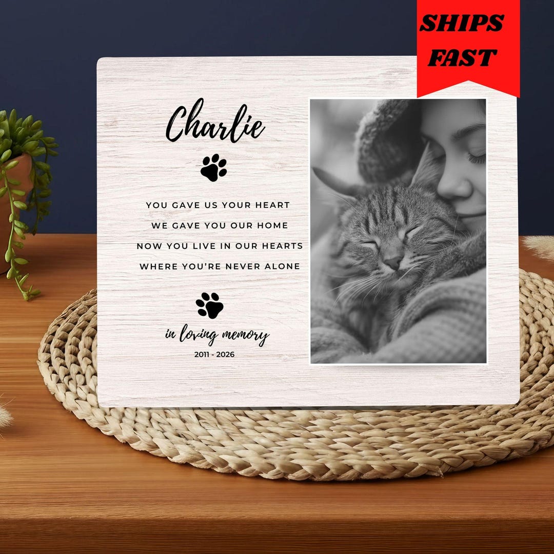 Cat Memorial Gift, Personalized Cat Sympathy Picture Frame, Custom Cat ...