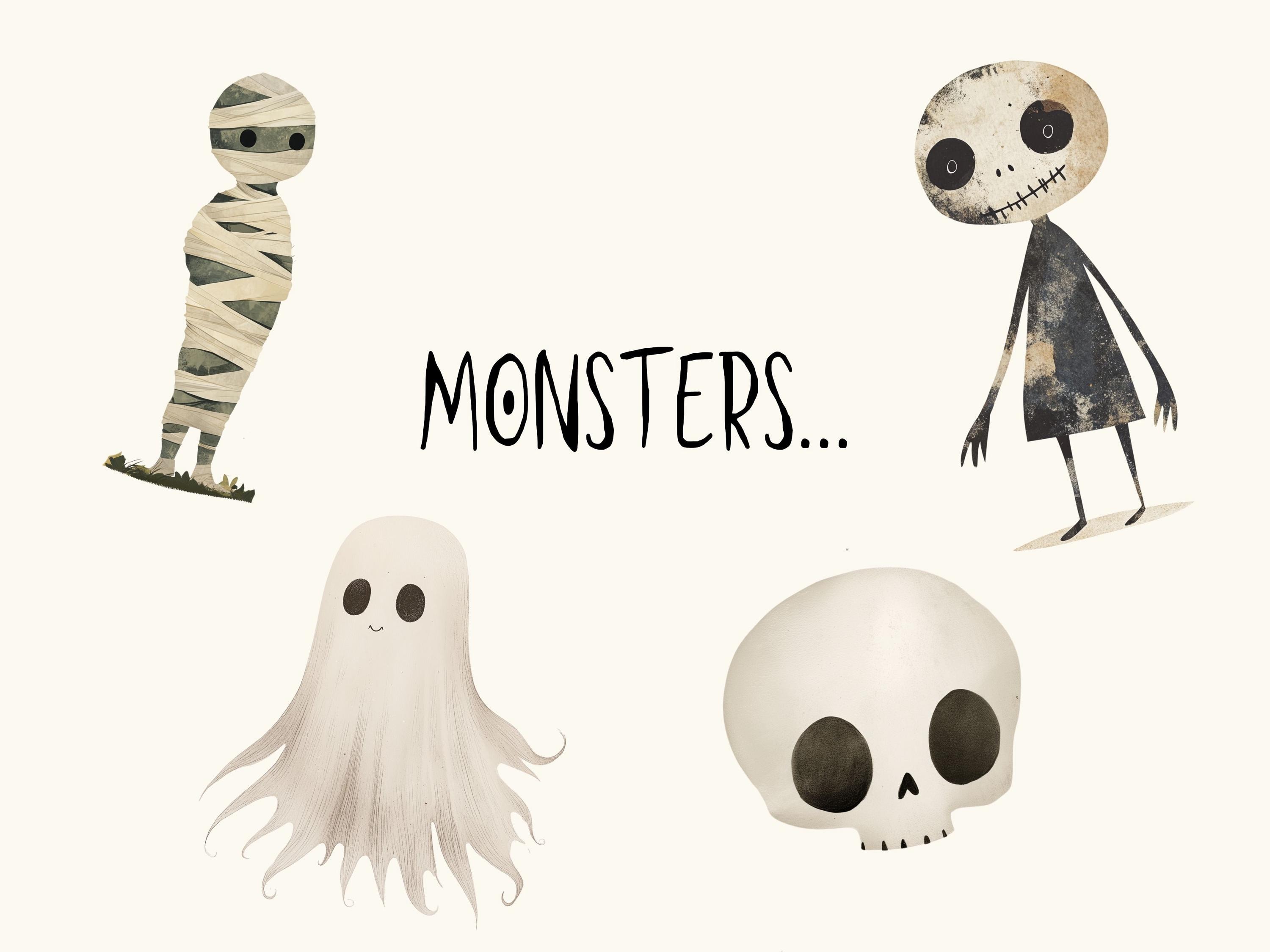 Cute Halloween Clipart Set - Whimsical Illustrations - Set of ...