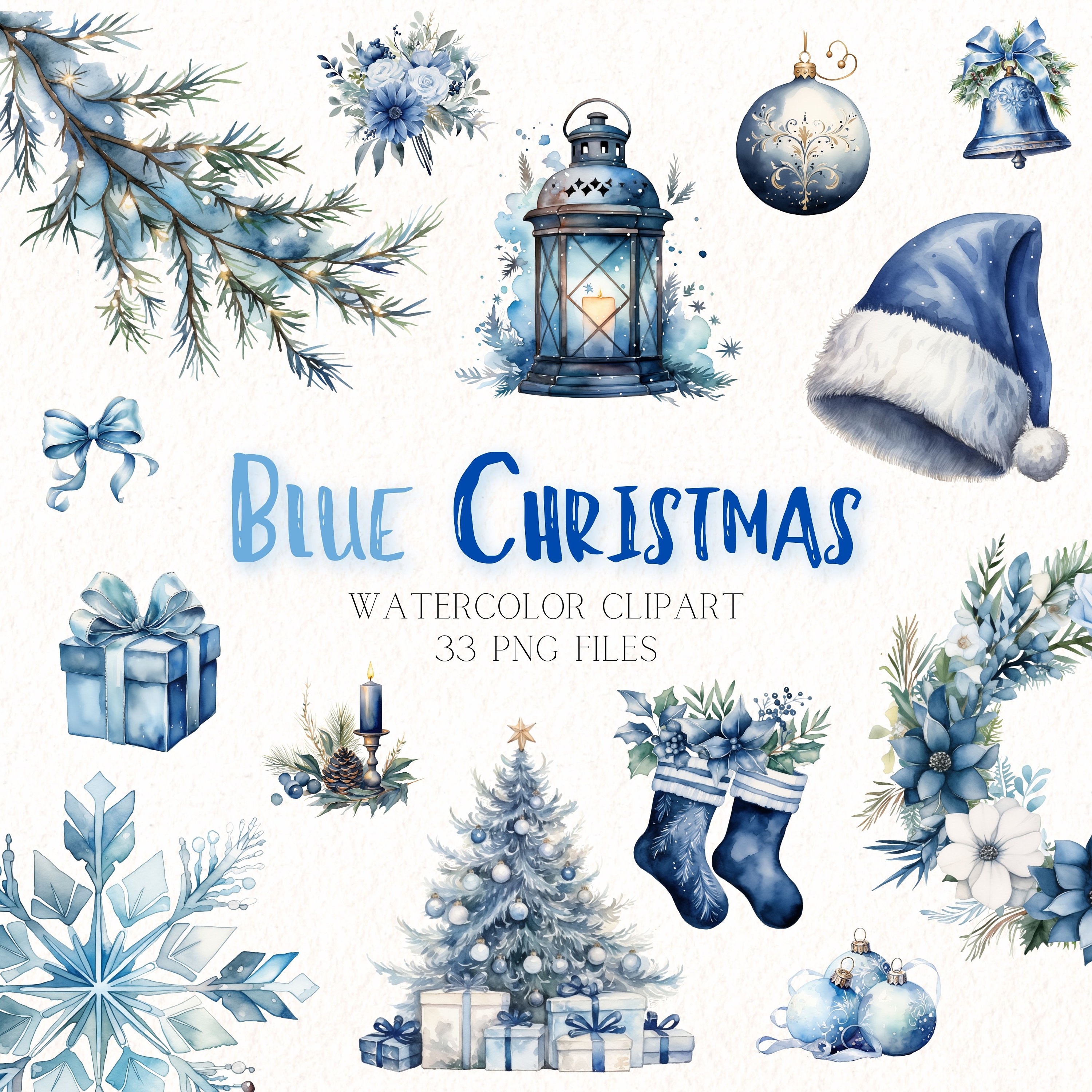 Blue Christmas Watercolor Clipart - Transparent PNG - Christmas Trees ...