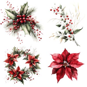 Christmas Florals - Watercolor Clipart - Commercial and Personal Use ...