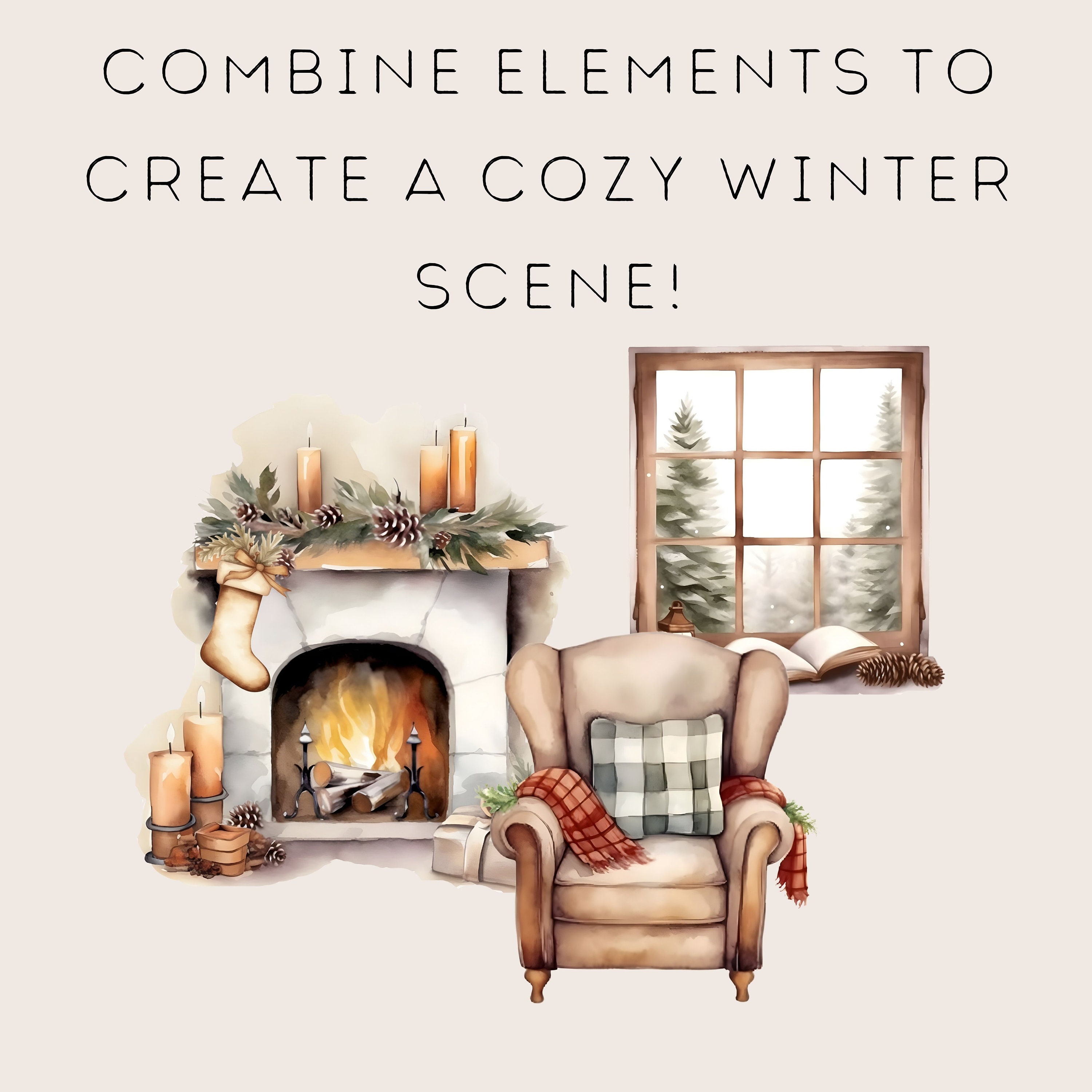 Cozy Christmas Clipart Set - Watercolor Holiday Illustrations - Set of ...