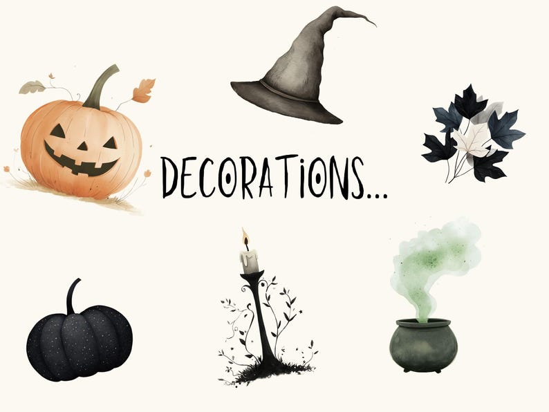 Cute Halloween Clipart Set - Whimsical Illustrations - Set of ...
