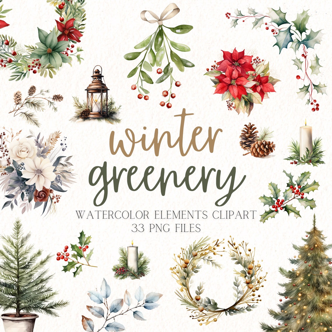 Winter Greenery Clipart Transparent PNG Christmas Trees Wreaths Holiday ...