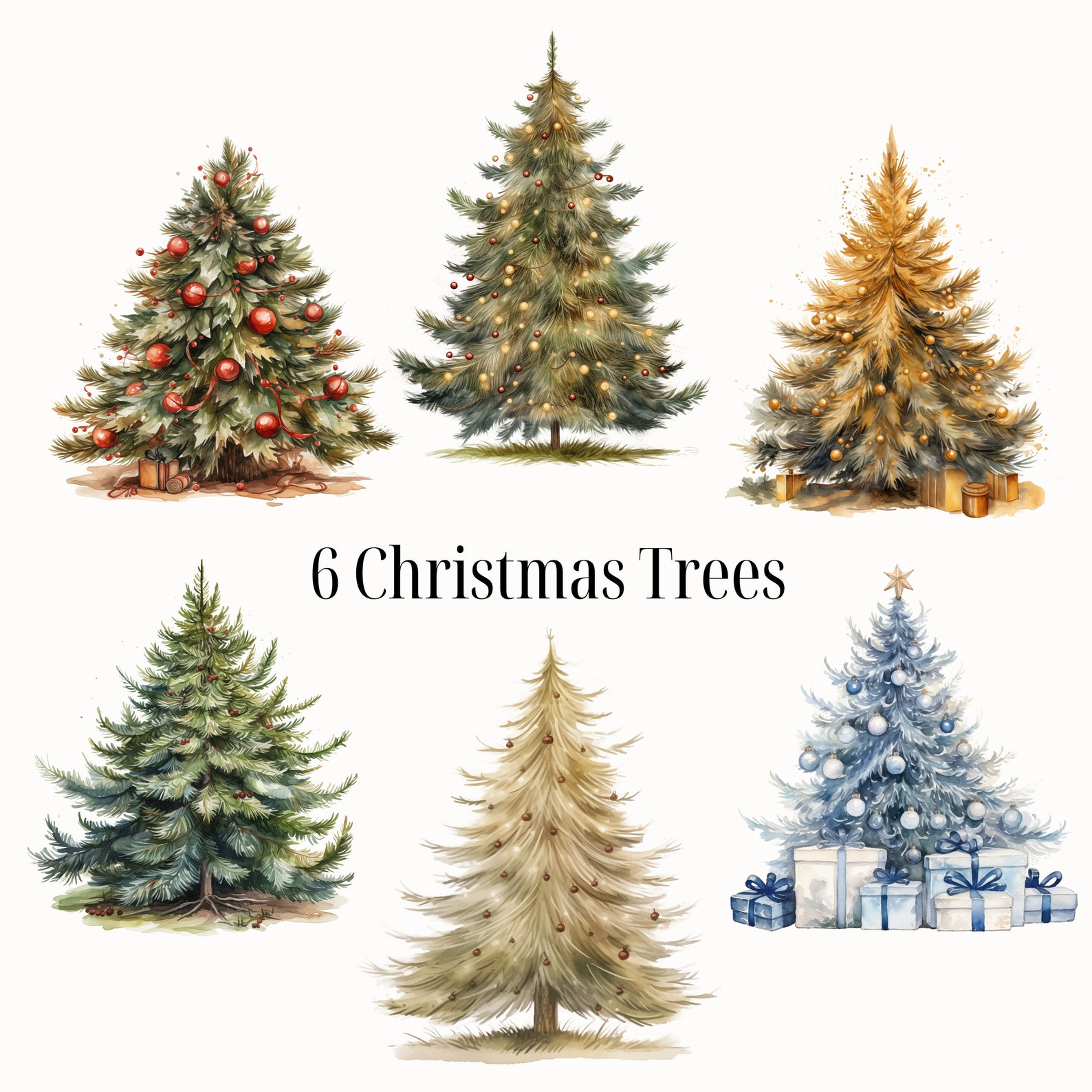 Watercolor Christmas Trees Clipart Bundle - Transparent PNG ...