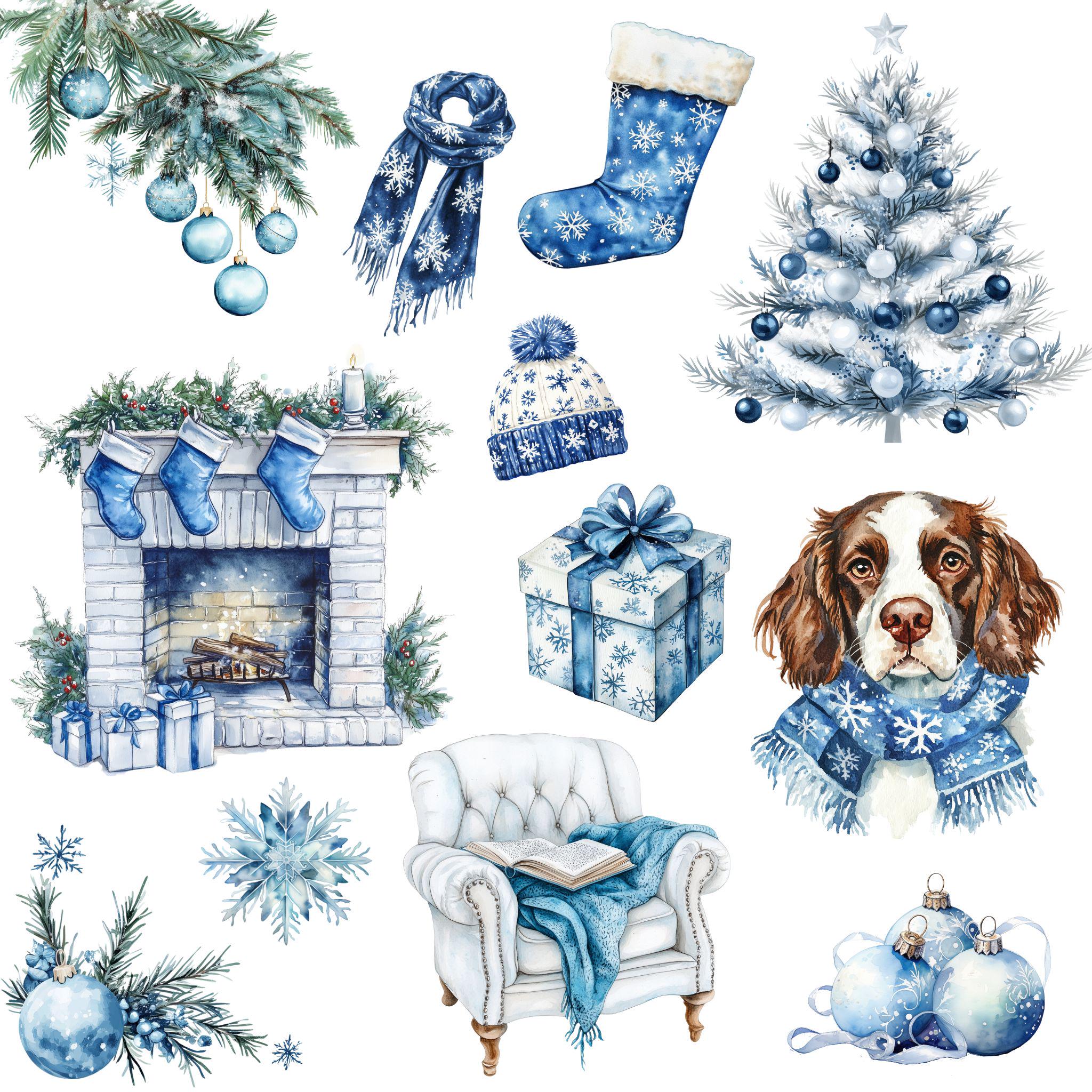 Blue Christmas Clipart - Watercolor Graphics for Personal and ...