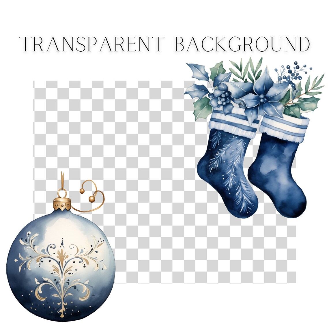 Blue Christmas Watercolor Clipart - Transparent PNG - Christmas Trees ...