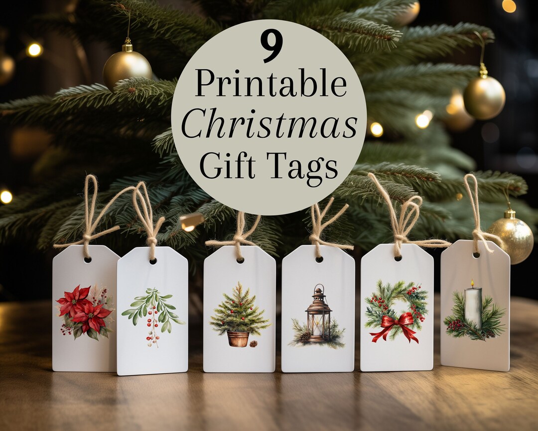 Printable Christmas Gift Tags Bundle - Watercolor Clipart, Wreath ...