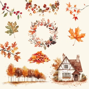 Cozy Thanksgiving Watercolor Clipart - Seasonal Decor - Cottagecore ...
