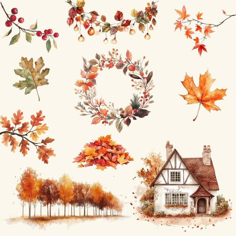 Cozy Thanksgiving Watercolor Clipart - Seasonal Decor - Cottagecore ...