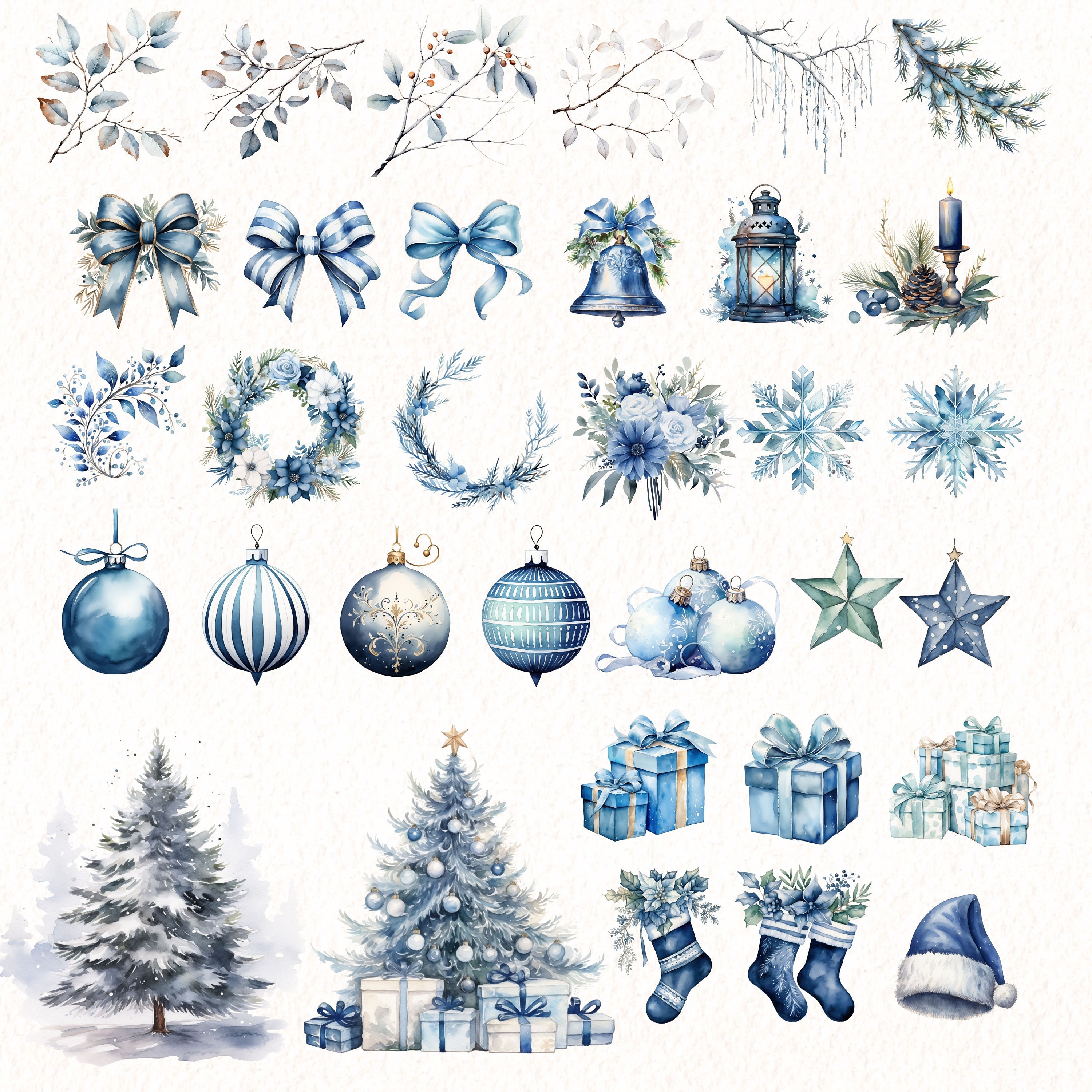 Blue Christmas Watercolor Clipart - Transparent PNG - Christmas Trees ...
