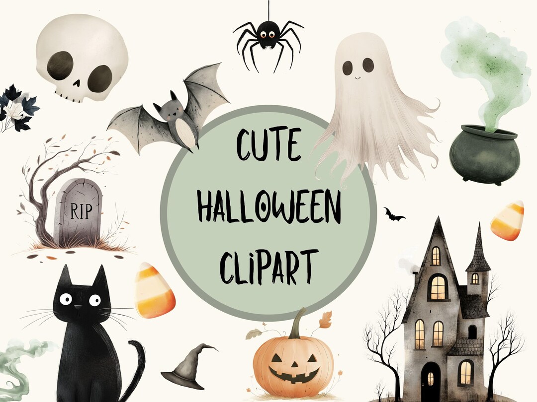 Cute Halloween Clipart Set - Whimsical Illustrations - Set of ...