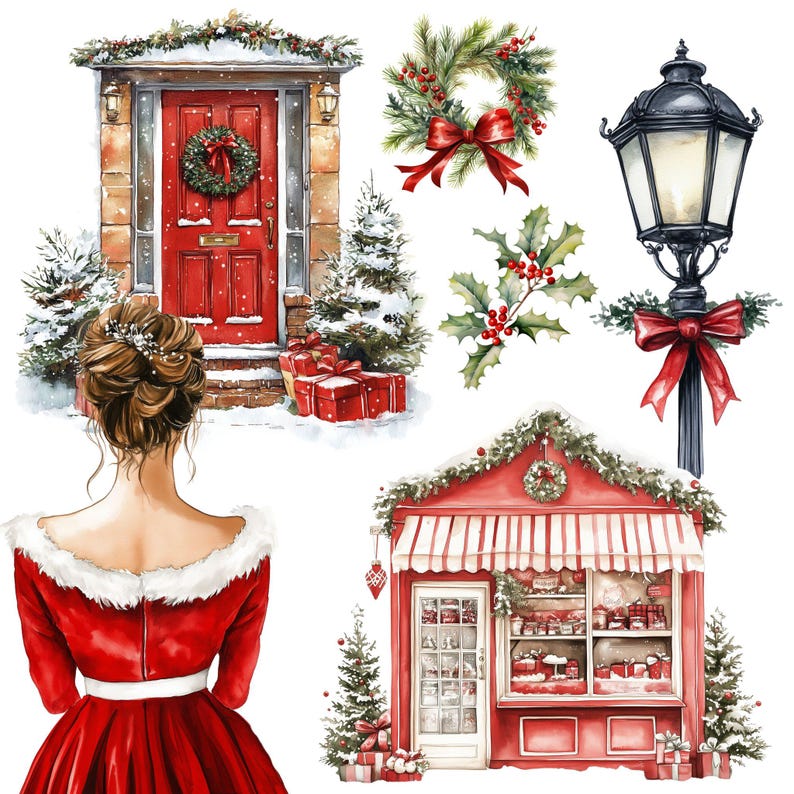 Classic Christmas Clipart - Watercolor Clipart for Personal and ...