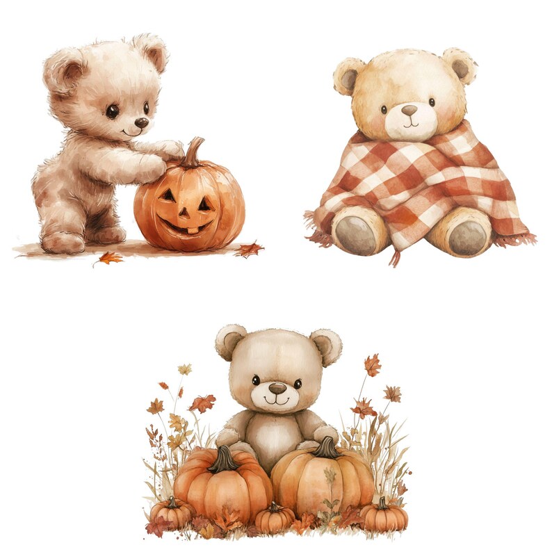 Teddy Bear Autumn Watercolor Clipart - PNG Images for Personal and ...