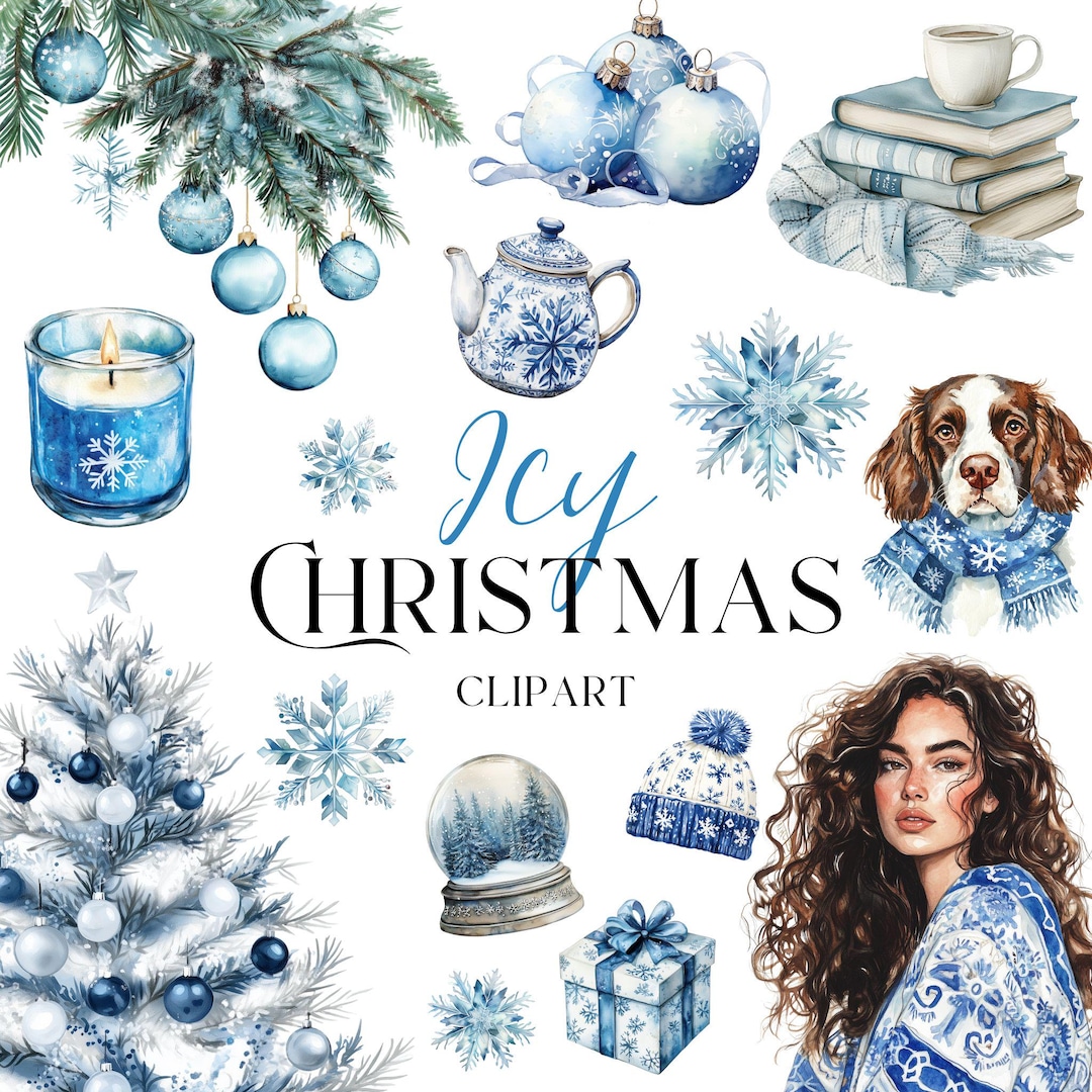 Blue Christmas Clipart - Watercolor Graphics for Personal and ...