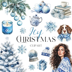 Blue Christmas Clipart - Watercolor Graphics for Personal and ...