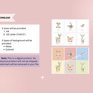 Farm Animals Cards, Montessori Flash Cards, Pre-school Cards, Colourful ...