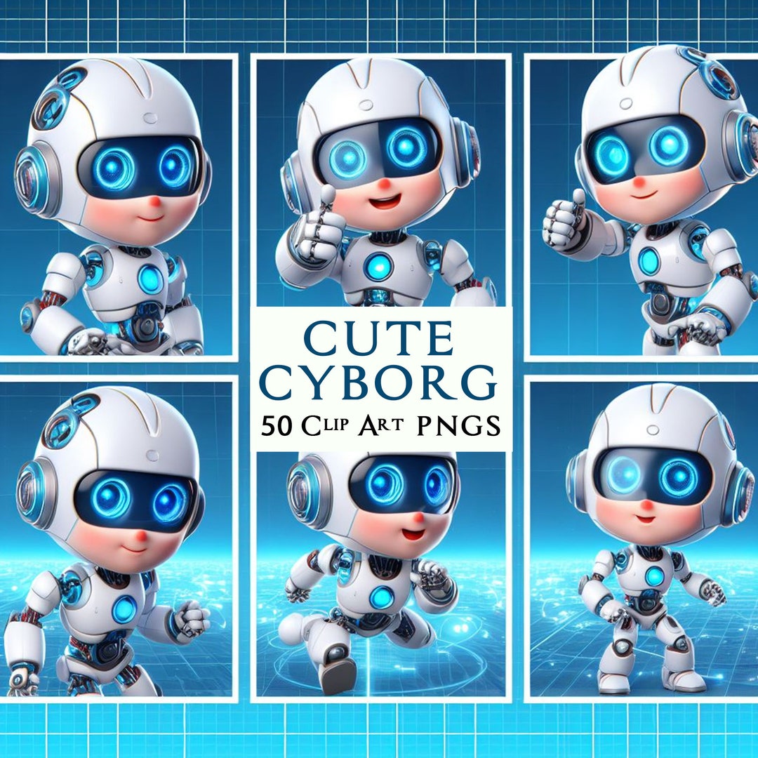 Cute Robots Watercolor Clipart 50 PNG Cute Cyborg Illustration Mix Art ...