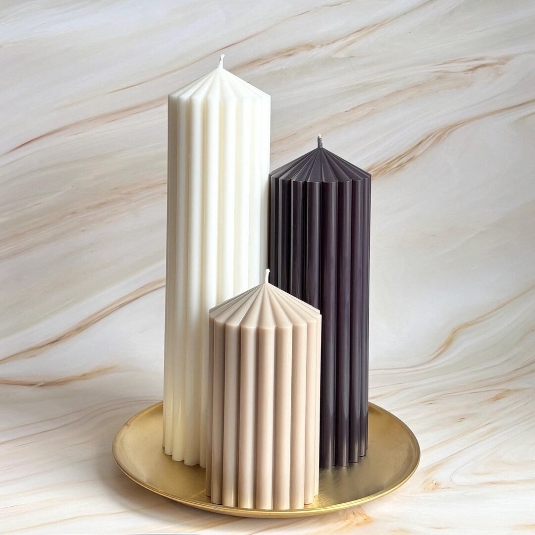 Large Tall Ribbed Pillar Candles - 7cm Diameter - Unscented - Etsy UK