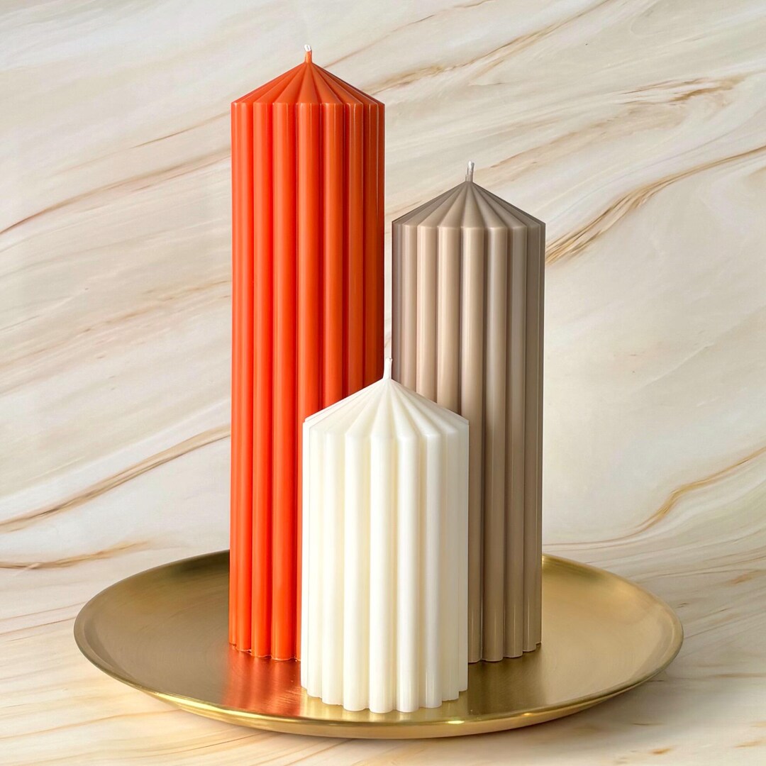 Large Tall Thick Ribbed Pillar Candles - 7cm Diameter Unscented - Etsy UK