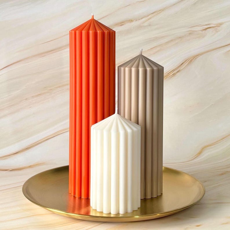 Large Tall Ribbed Pillar Candles - 7cm Diameter - Unscented - Etsy UK