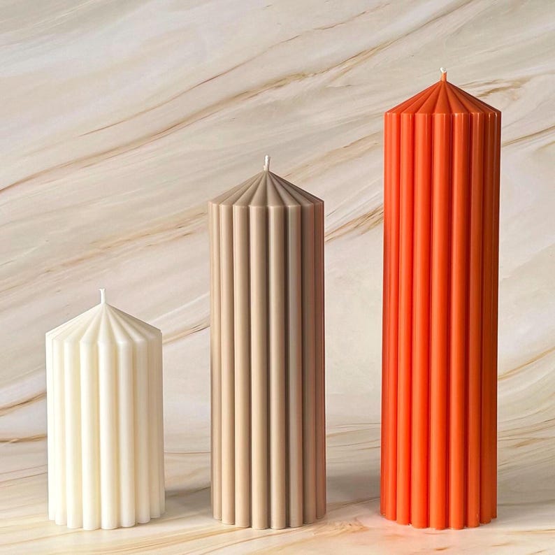 Large Tall Ribbed Pillar Candles - 7cm Diameter - Unscented - Etsy UK