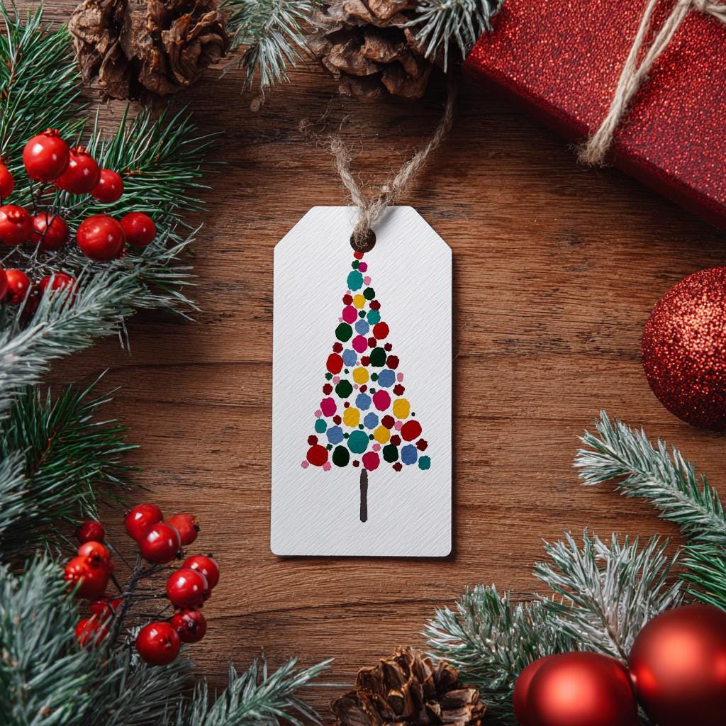 Printable Tree Gift Tags Colorful Christmas Digital Gift Label - Etsy