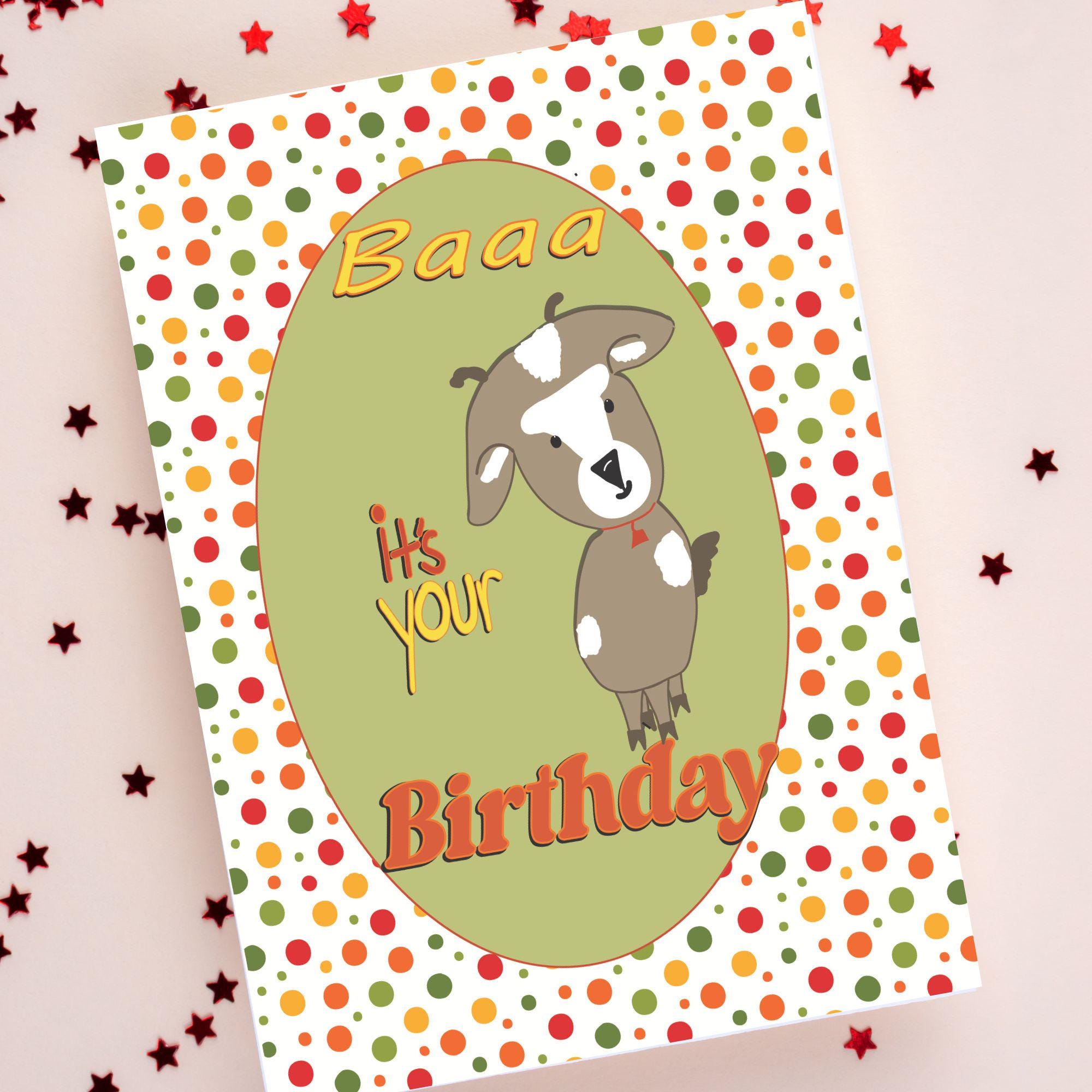Farm Animal Birthday Card Playful Goat Birthday Card - "baaa, It's Your ...