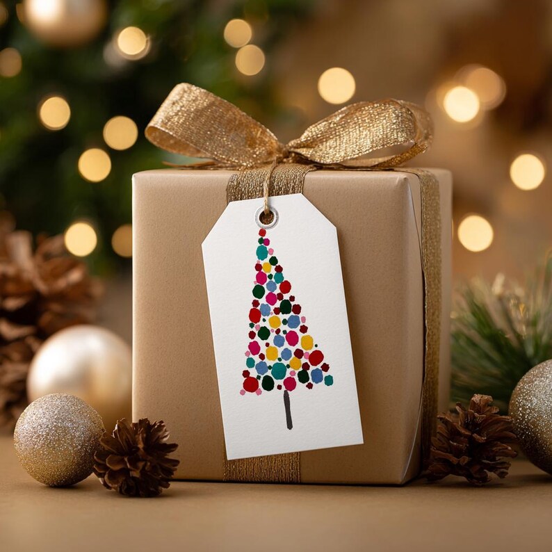 Printable Tree Gift Tags Colorful Christmas Digital Gift Label - Etsy