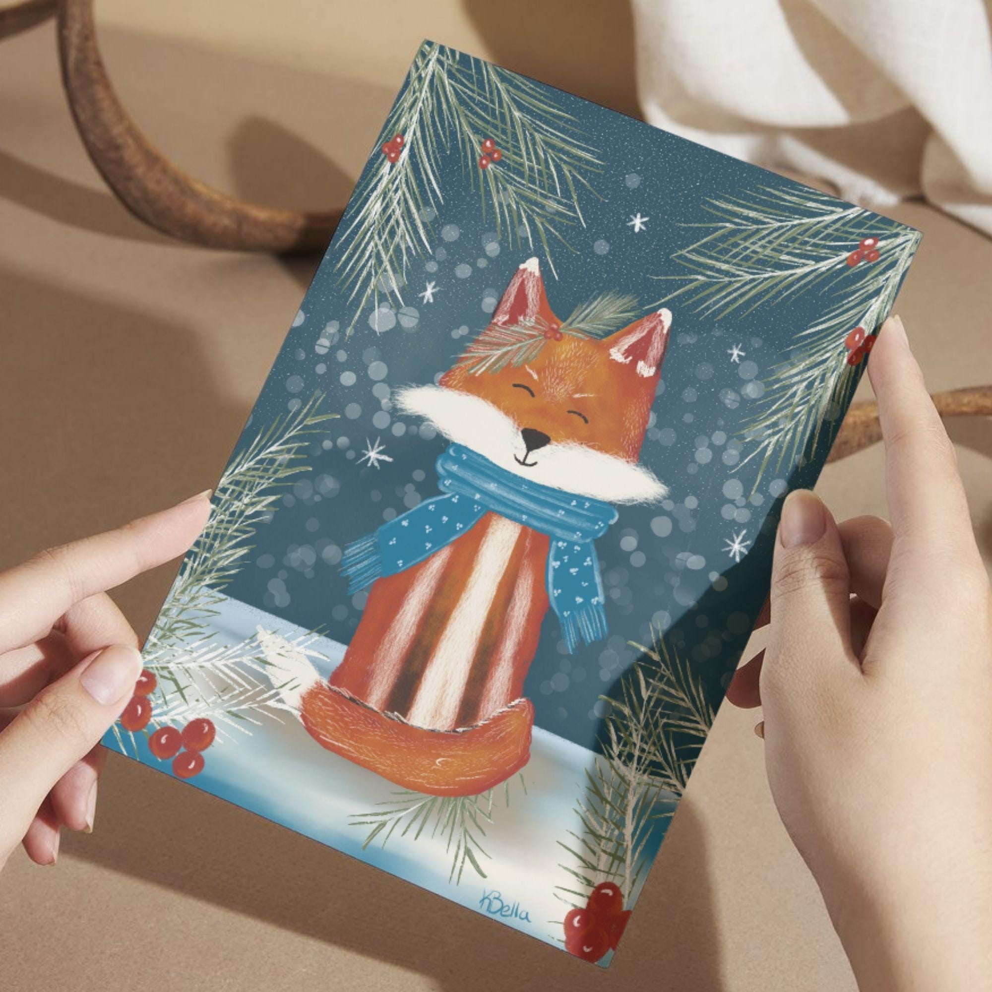 Fox Christmas Card Printable Winter Woodland Holiday Greeting Card - Etsy