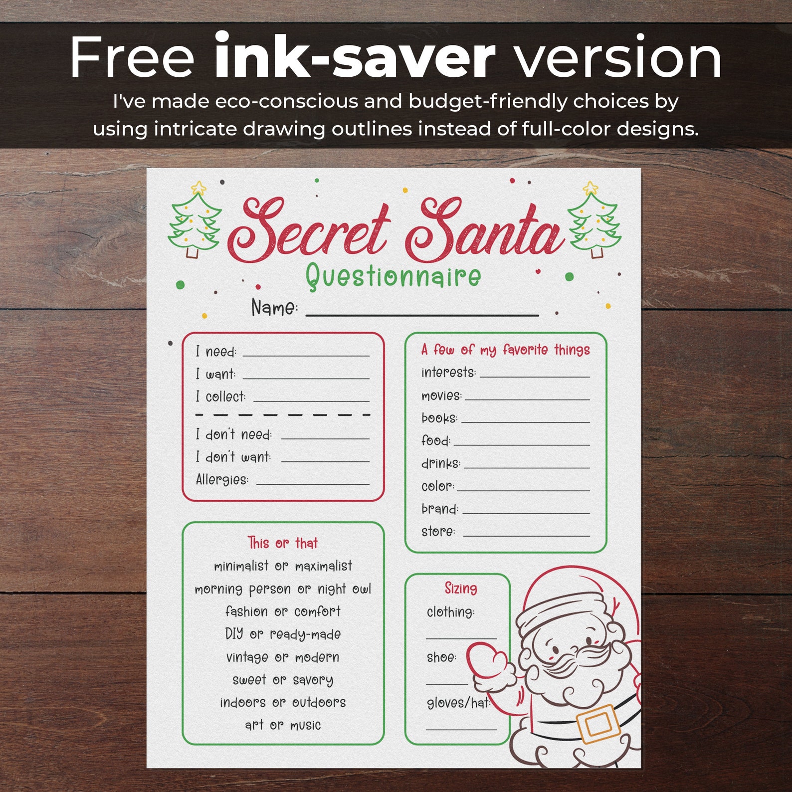 Secret Santa Questionnaire, Printable Secret Santa Questionnaire ...