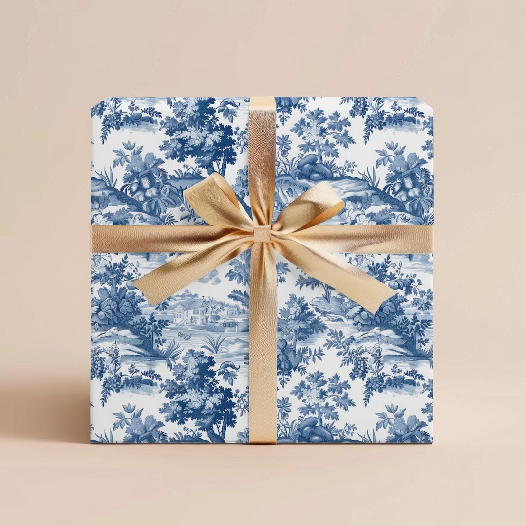 French Toile Wrapping Paper Blue Toile Gift Wrapping Paper Wedding Gift ...
