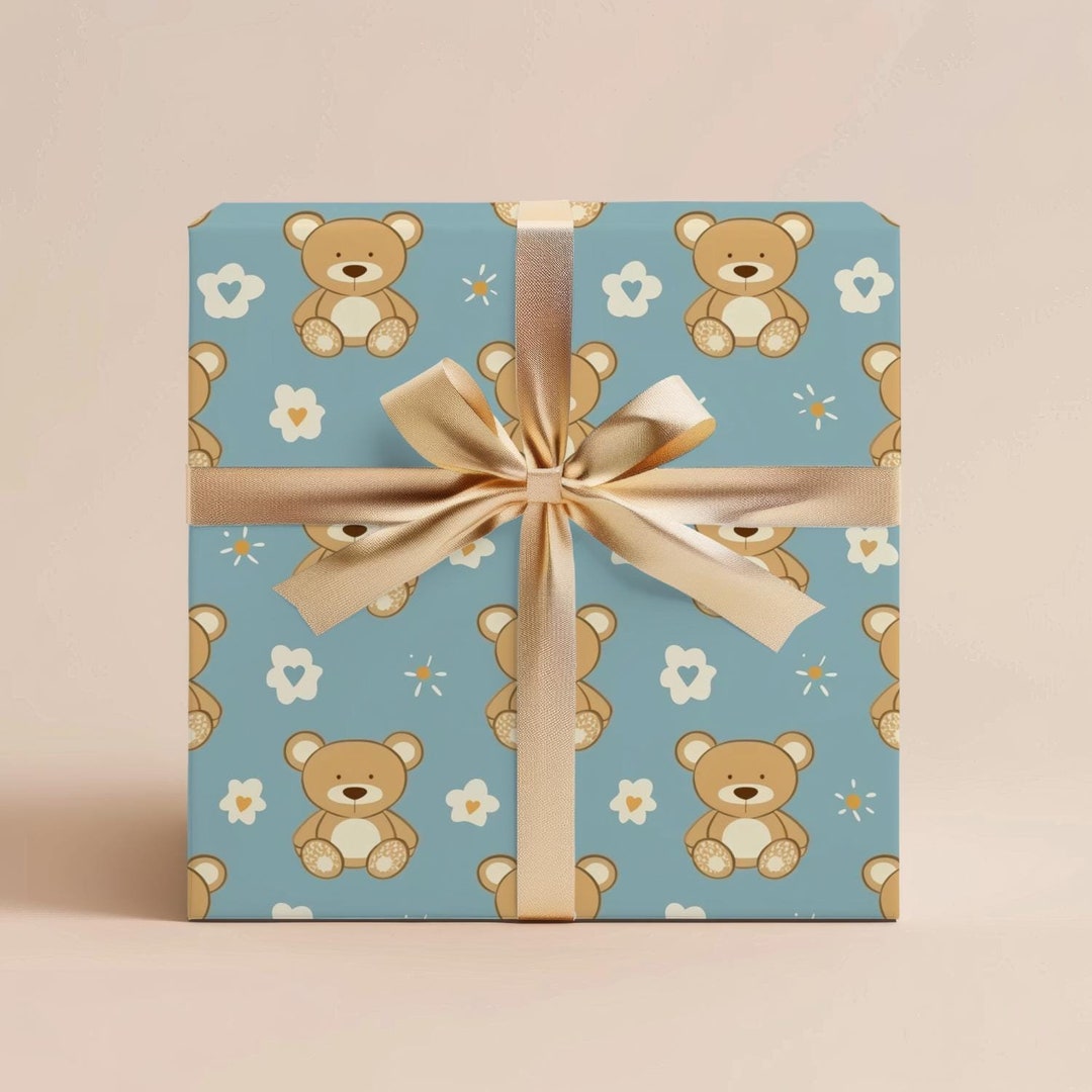 Teddy Bear Baby Shower Gift Wrap Baby Girl Gift Wrapping Paper Newborn ...