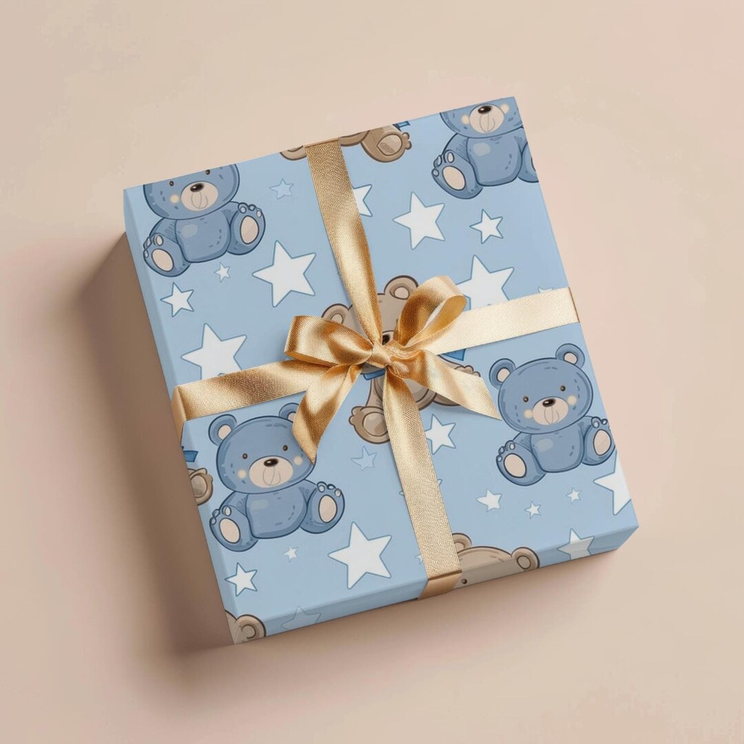 Teddy Bear Baby Shower Gift Wrap Baby Boy Gift Wrapping Paper Newborn ...