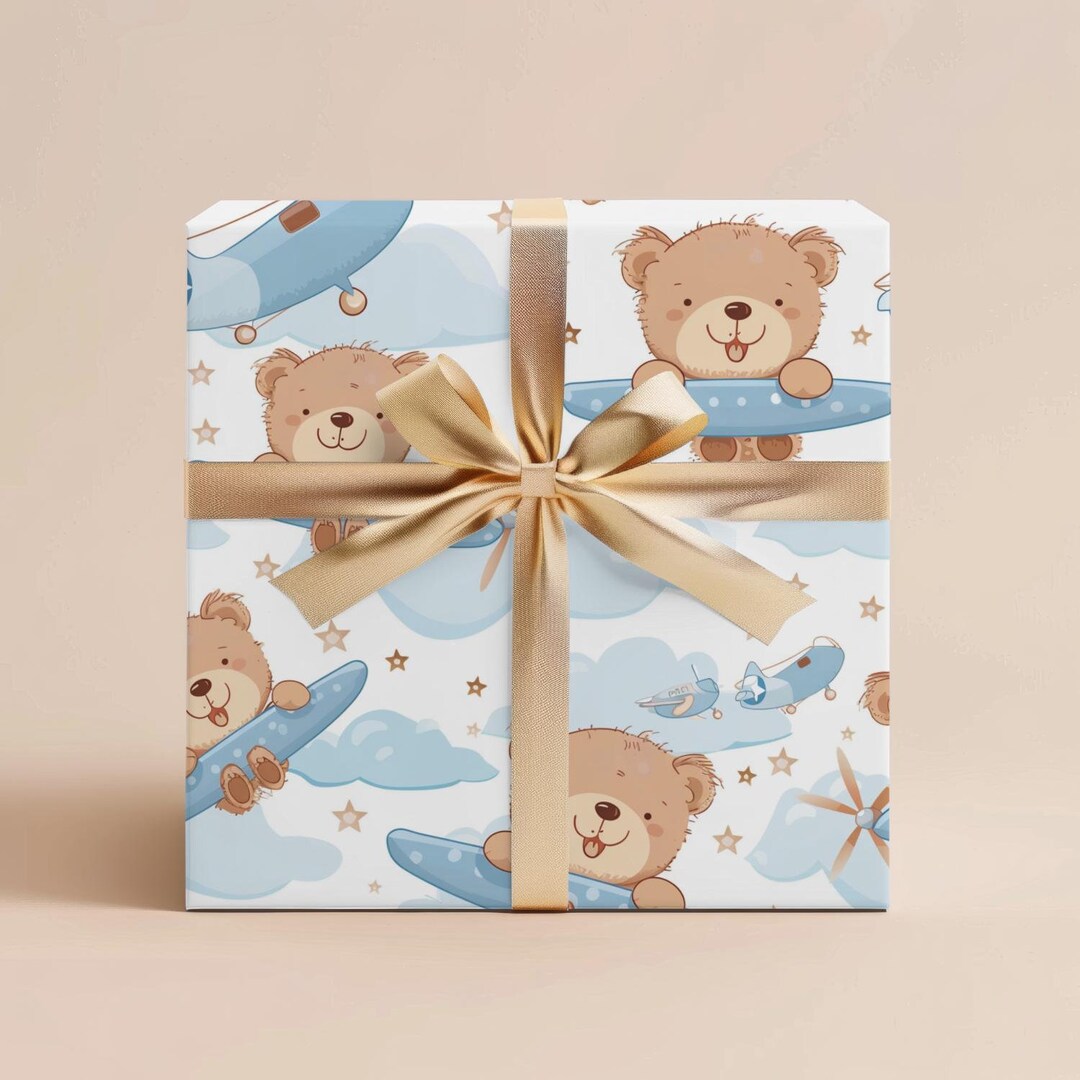 Teddy Bear Baby Shower Gift Wrap Baby Boy Gift Wrapping Paper Newborn ...