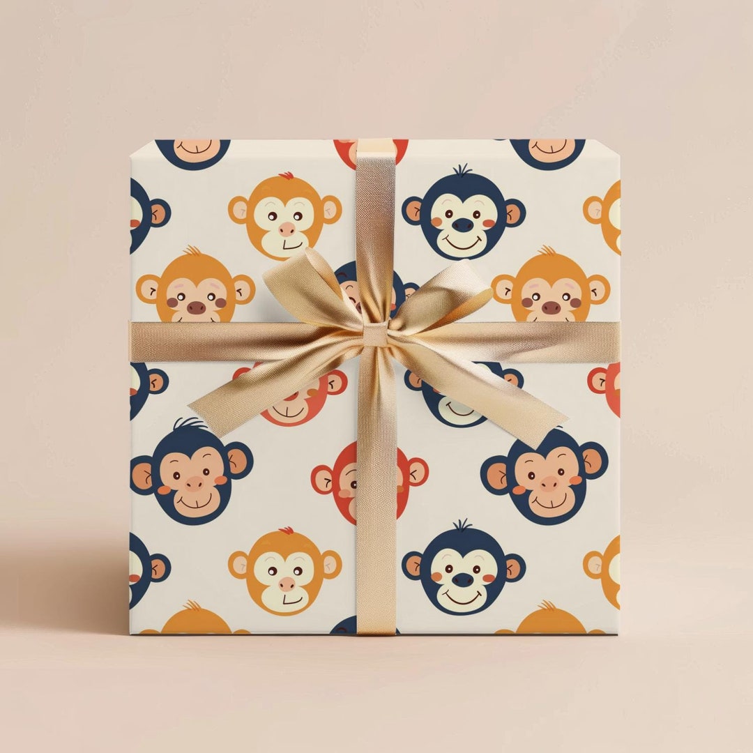 Animal Gift Wrap Monkey Wrapping Paper Kids Birthday Gift Wrapping ...