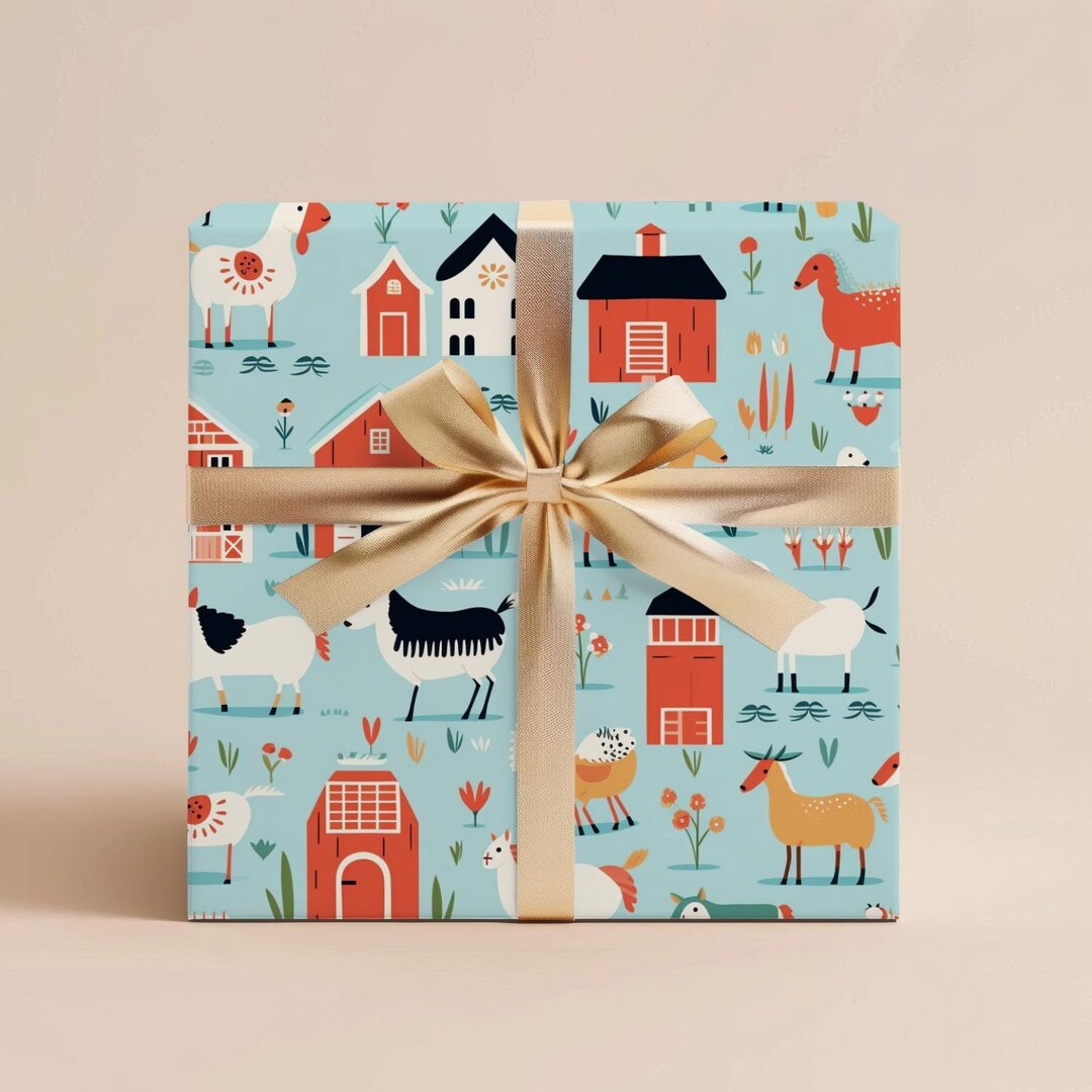 Farmhouse Wrapping Paper Farm Birthday Gift Wrap Farm Animal Baby ...
