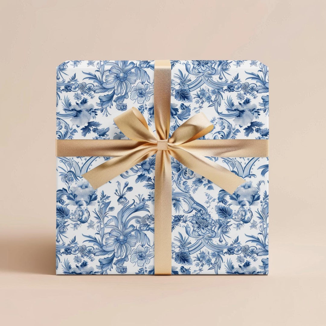 French Toile Wrapping Paper Blue Toile Gift Wrapping Paper Wedding ...