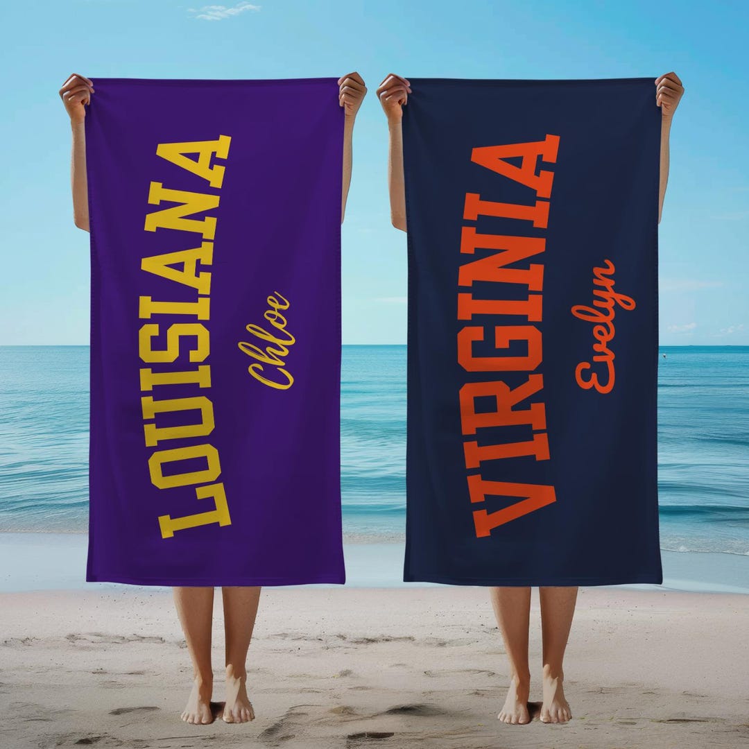 Custom College Beach Towel Graduation Gift Personalized Beach Towel ...