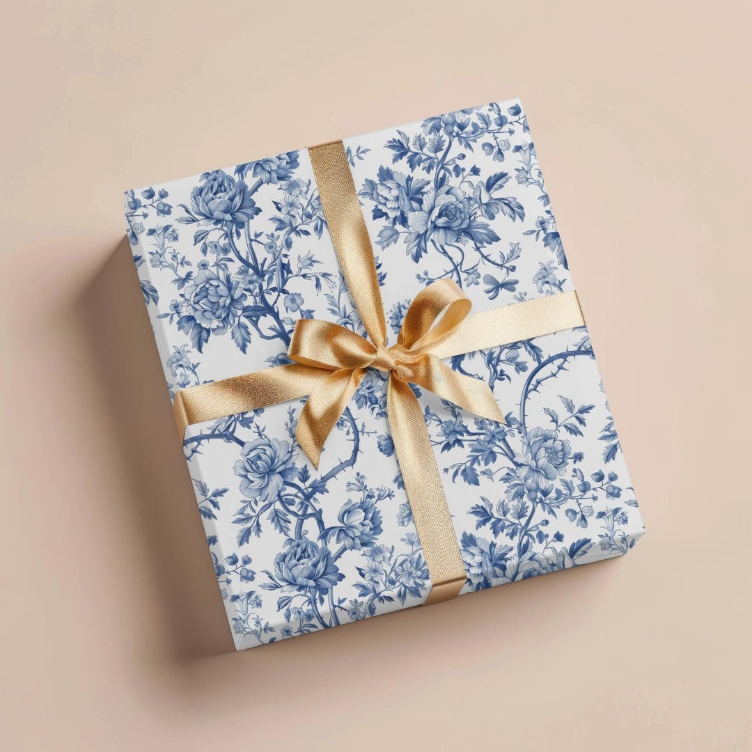Blue Toile Wrapping Paper French Toile Gift Wrapping Paper Christmas ...