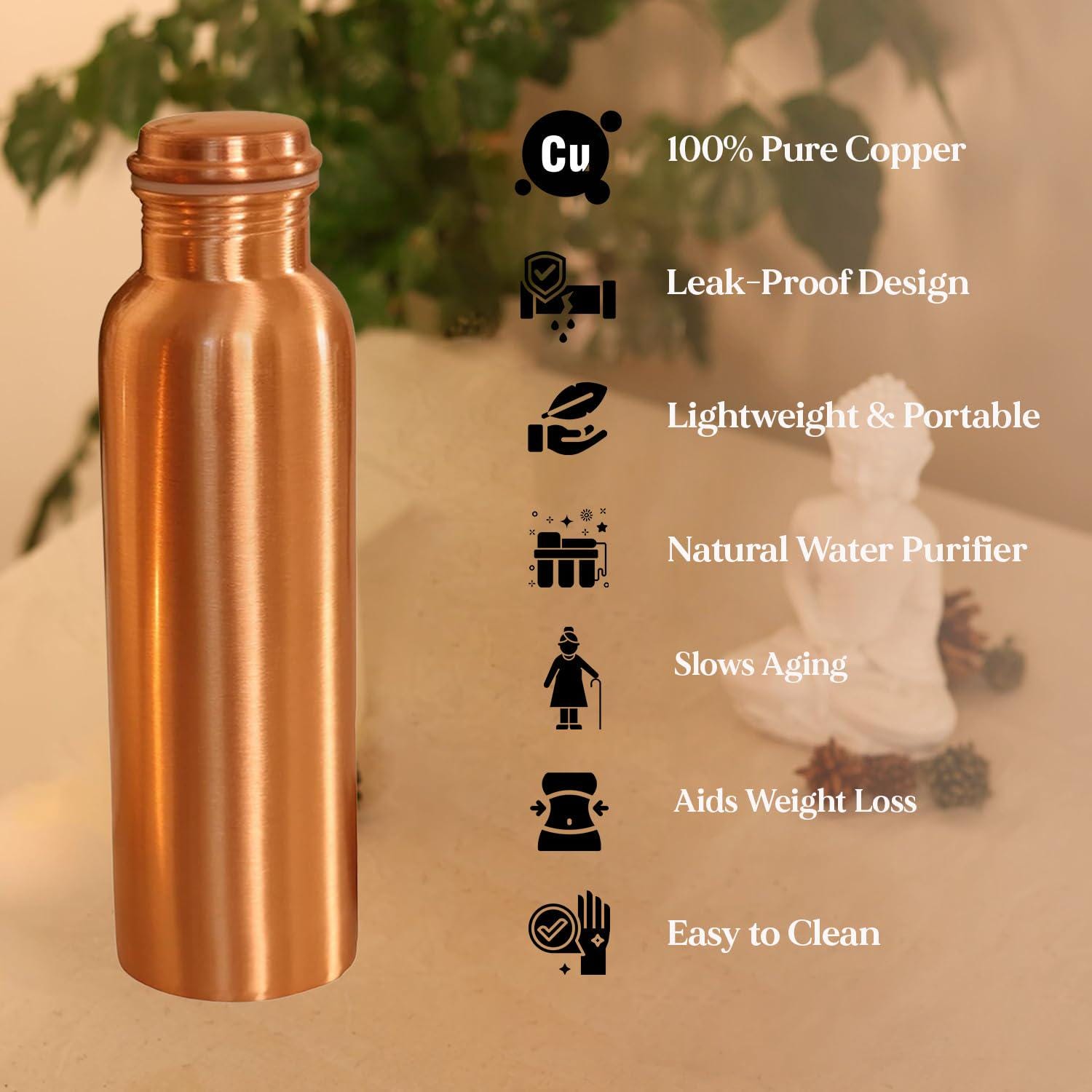 Handmade 100% Pure Copper Water Bottle - 950ml | Leak-proof Plain ...