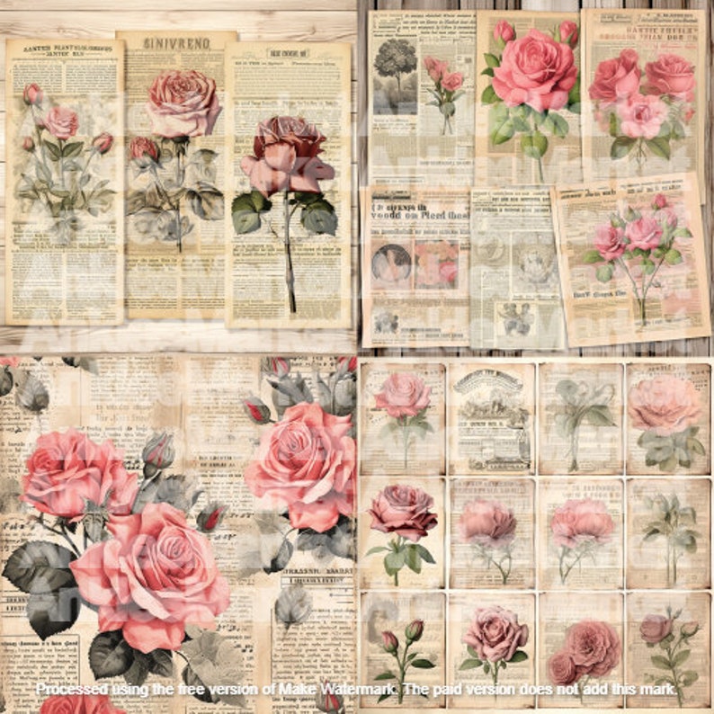 Newspaper Roses Printable Paper Newsprint Junk Journal - Etsy