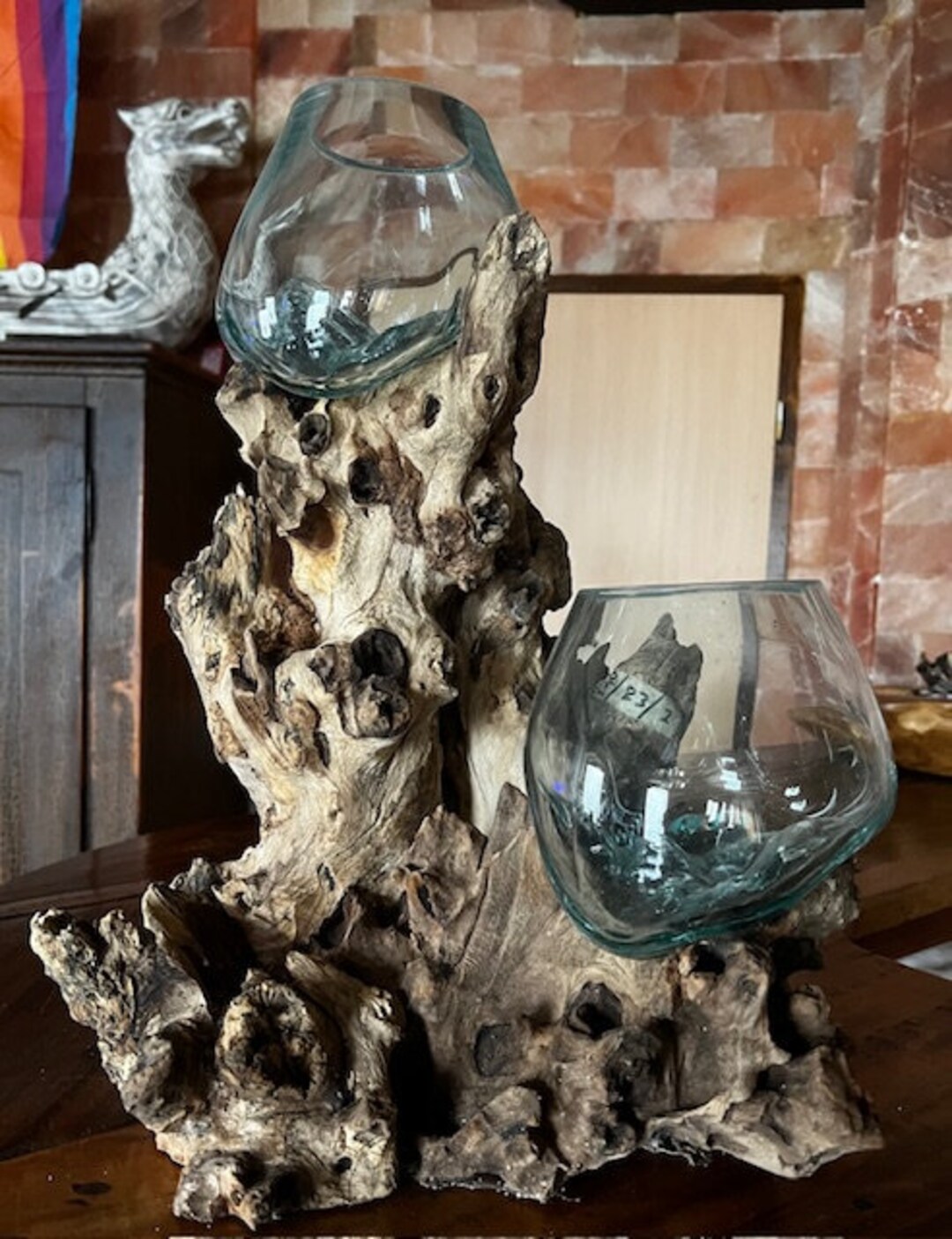 Root Wood Double Glass Vase Decorative Glass Height 43.5 Cm Unique ...