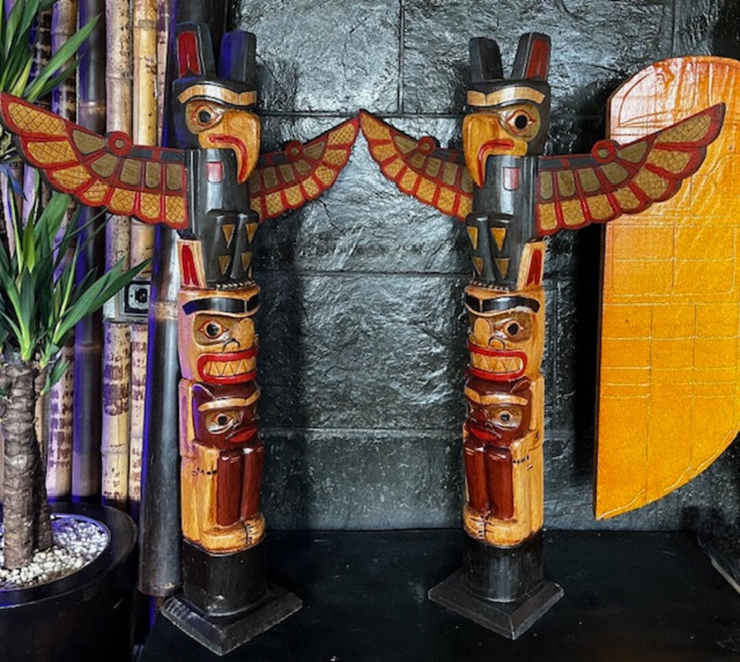 Totem Pole Indian Wooden Height 1.00 Meters 39.37 Inches - Etsy