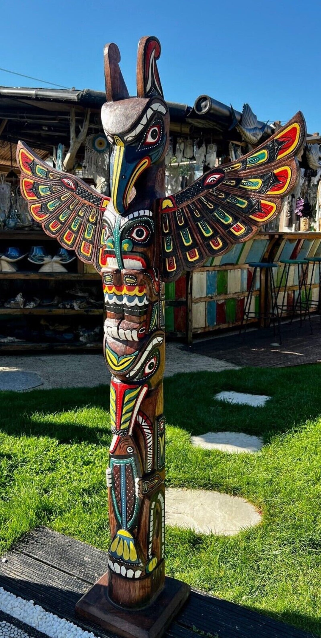 Totem Pole Wood Indian Decoration Totempole Carving Handmade Garden ...