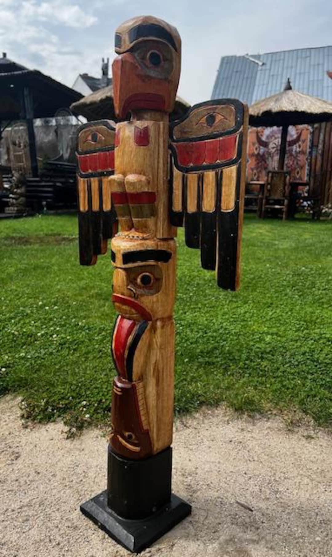 Totempole Wood Handmade Totem Pole Garden-home Decoration Totem Albesia Wood Totempfahl ...