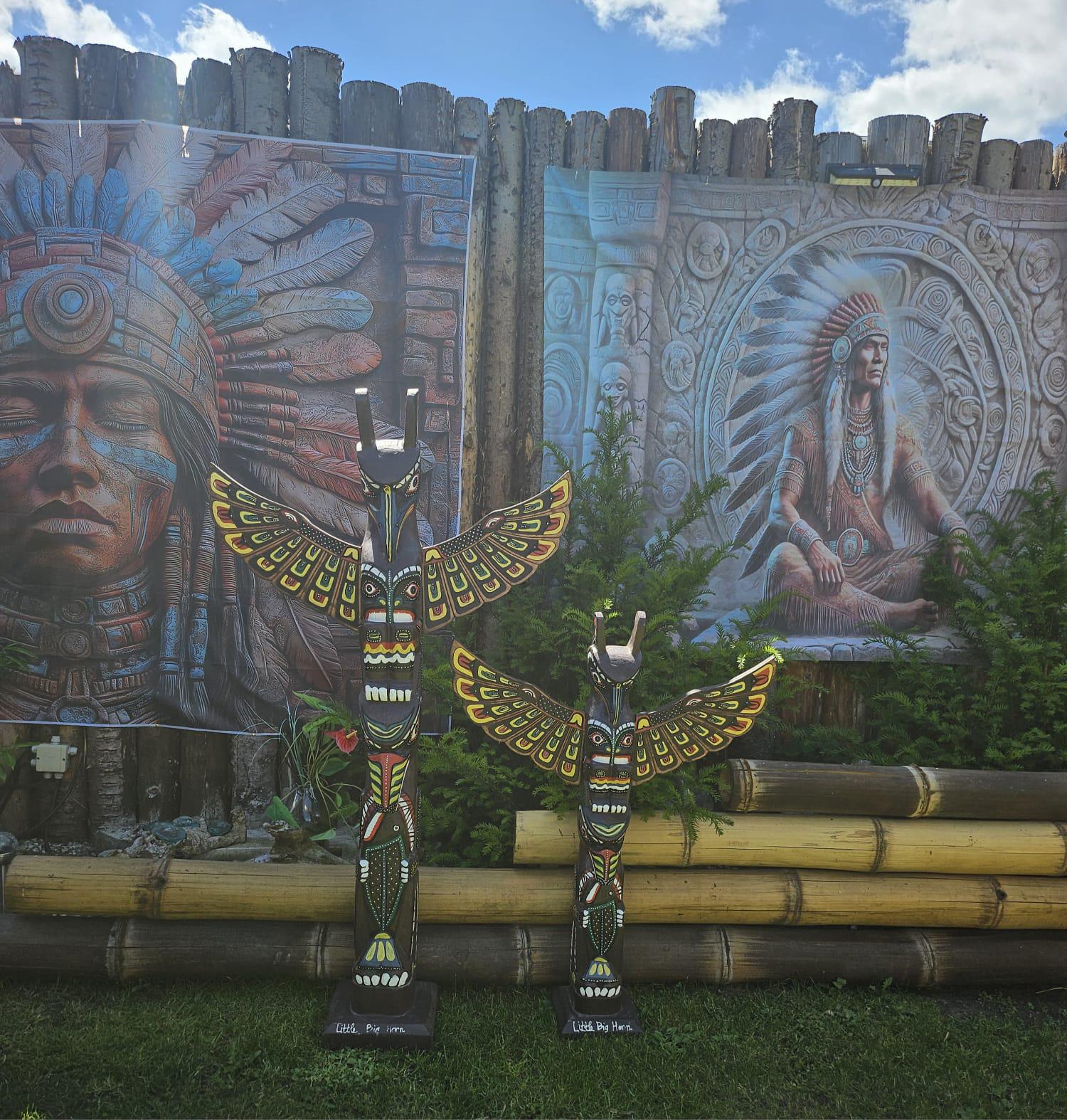 Totem Pole Wooden Statue Totempoles 2pieces Handmade Carving Deco ...